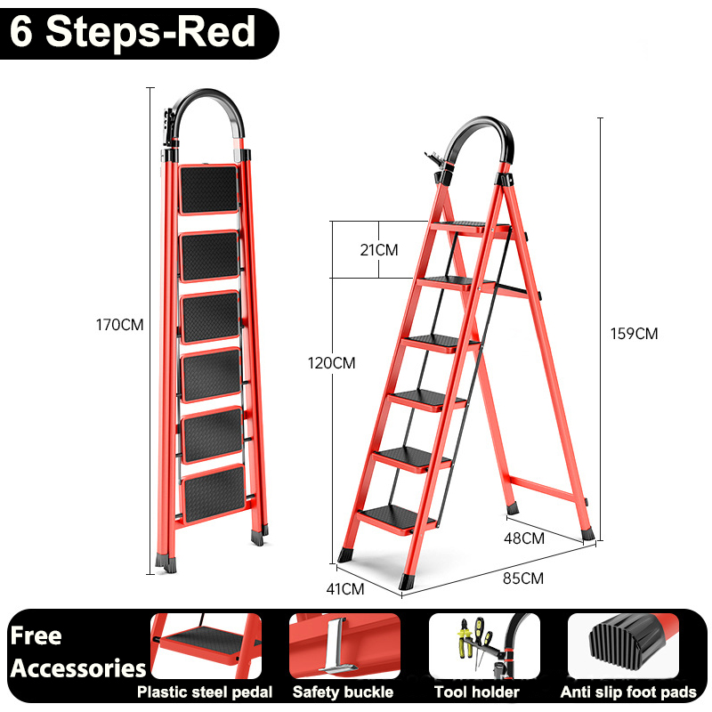 3/4/5/6 Steps Folding Ladder Household Carbon Steel Folding Step Ladder ...