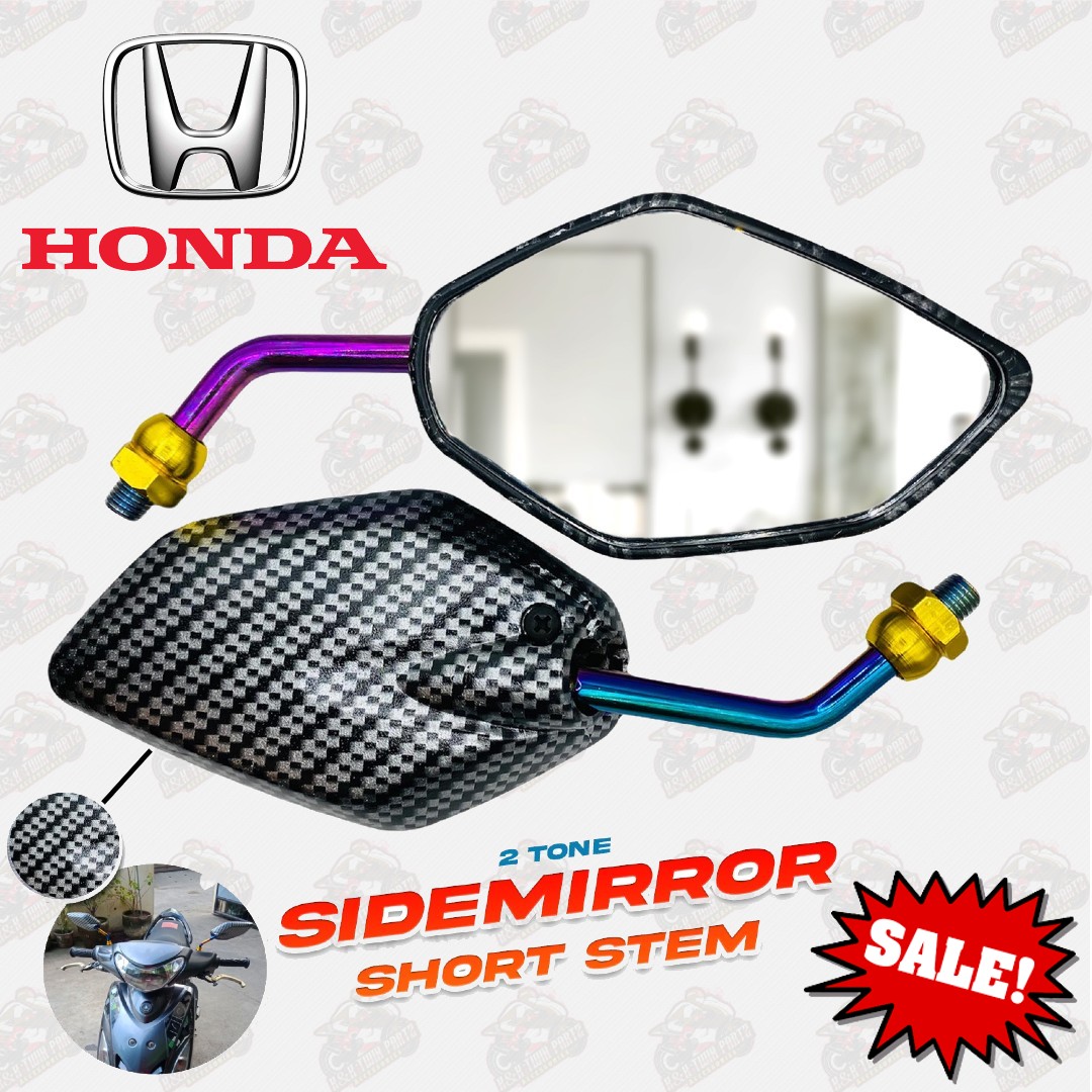 HONDA CLICK 125i | Carbon Glossy 2-Tone Mini Side Mirror Titanium Short ...