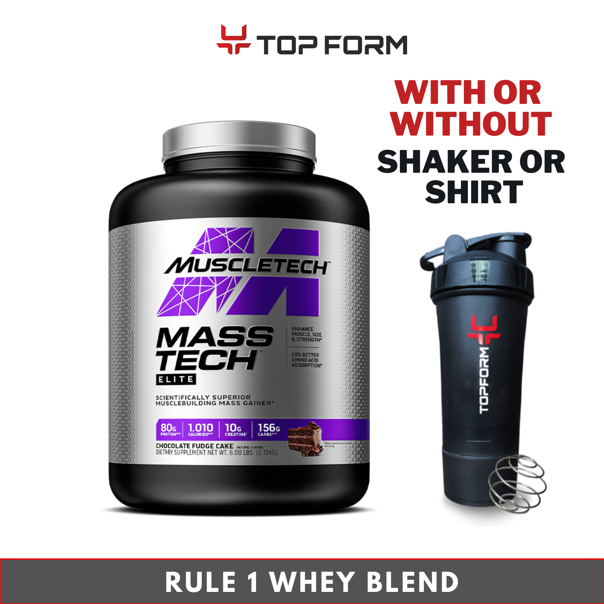 MuscleTech MassTech Elite Mass Gainer 6lbs-Whey Protein Powder +Muscle ...