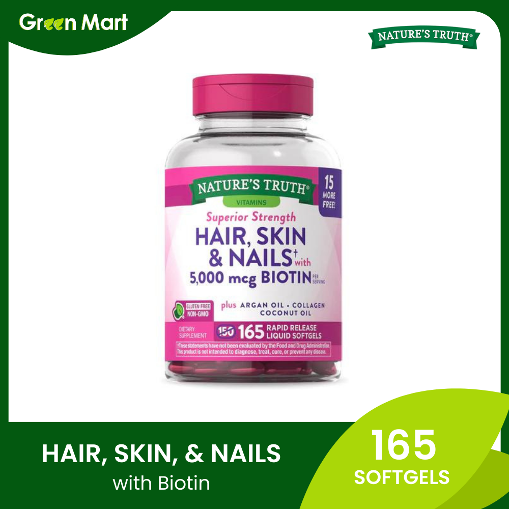 Nature's Truth Hair, Skin, Nails with Biotin 5000mcg 165 Softgels ...