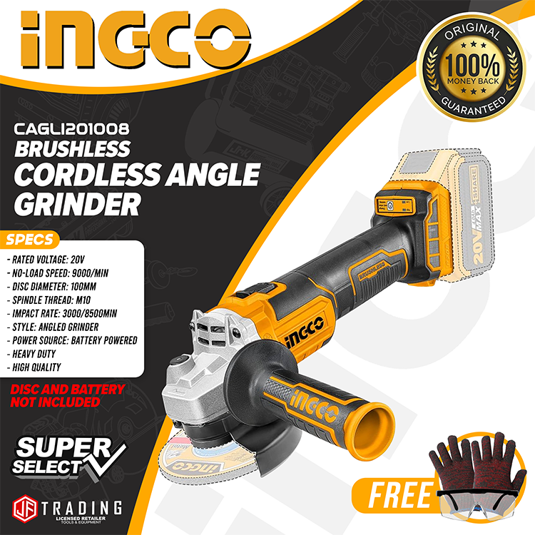 INGCO Brushless Lithium-Ion Cordless Power Angle Grinder CAGLI201008 ...