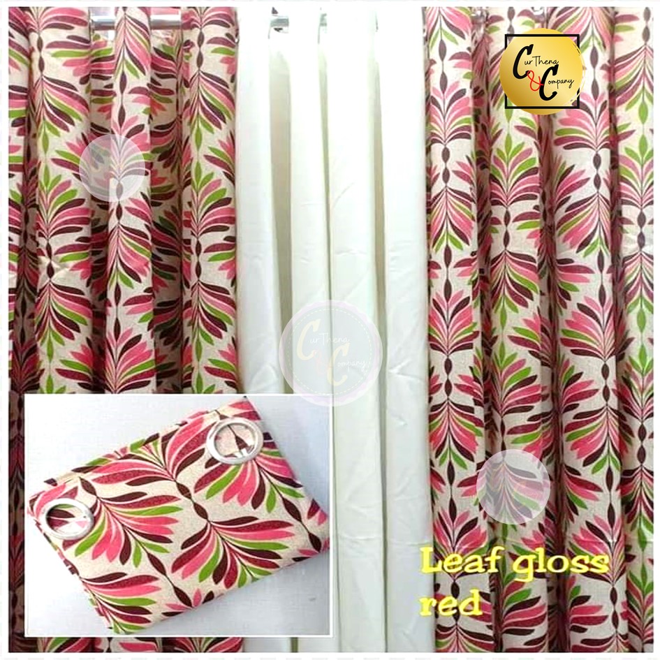Curtain- 3 in 1 Ring Curtain Set (Leaf Gloss Design) | Lazada PH