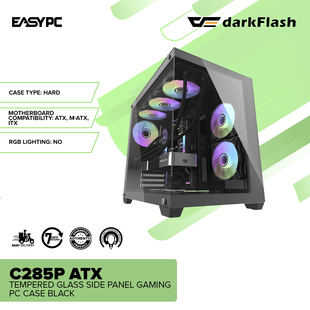 EasyPC | DarkFlash C285P ATX Tempered Glass Side Panel Gaming PC Case ...