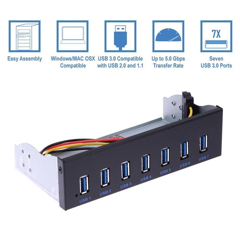 7 Port USB 3.0 Hub 5Gbs 5.25inch CD-ROM Drive Bay CD ROM Front Panel ...