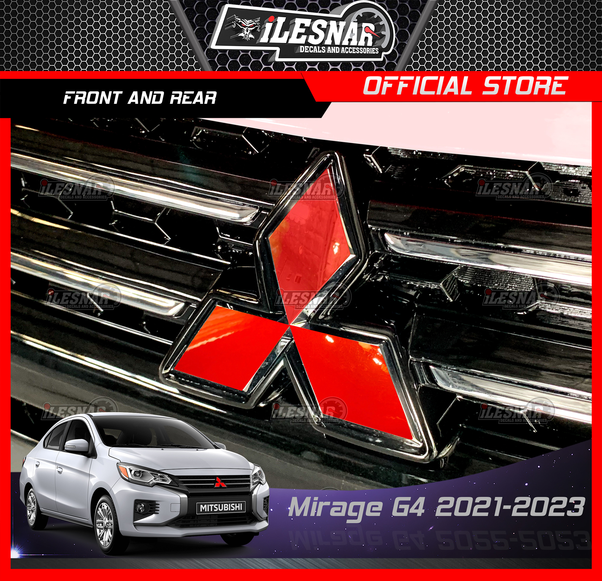 Mitsubishi Mirage G4 2021-2023 Front and Rear Logo Premium Reflectorize ...