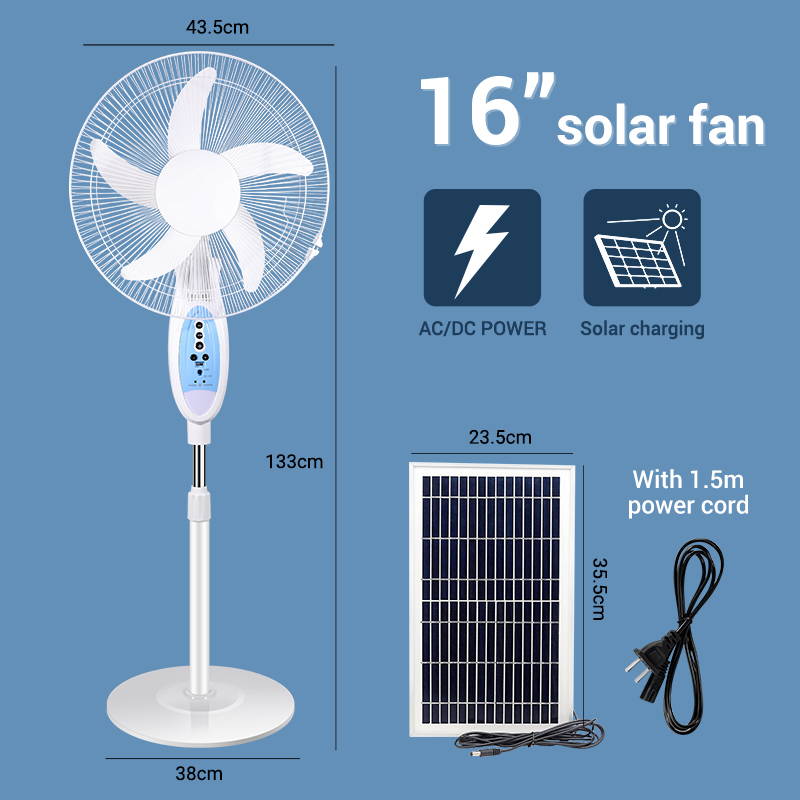 Solar electric fan 12 inch rechargeable 2 LED lights 220V AC desktop ...
