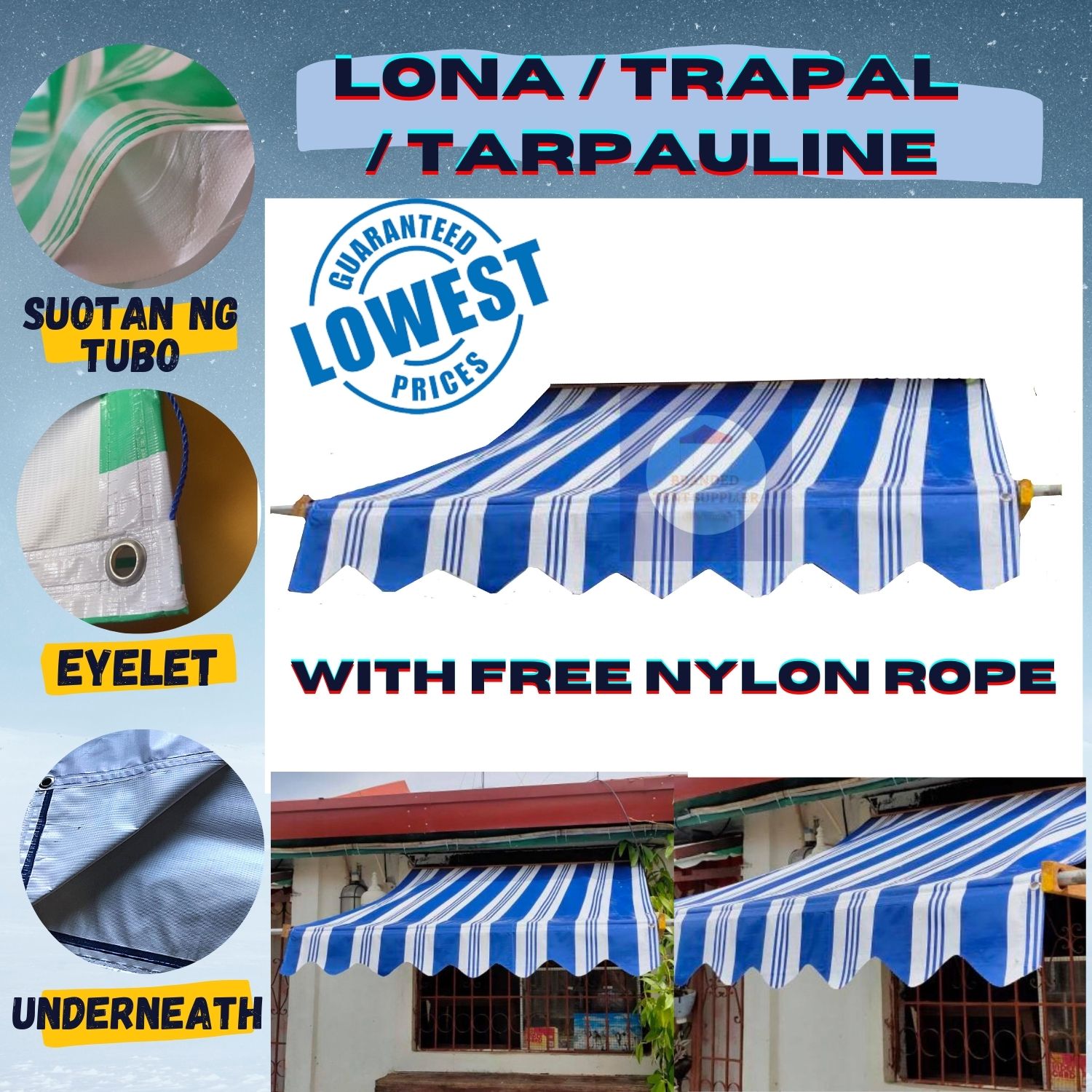 STRIPES TOLDA TRAPAL Waterproof 4.5ft x 18ft LONA COVER - Tarapal ...