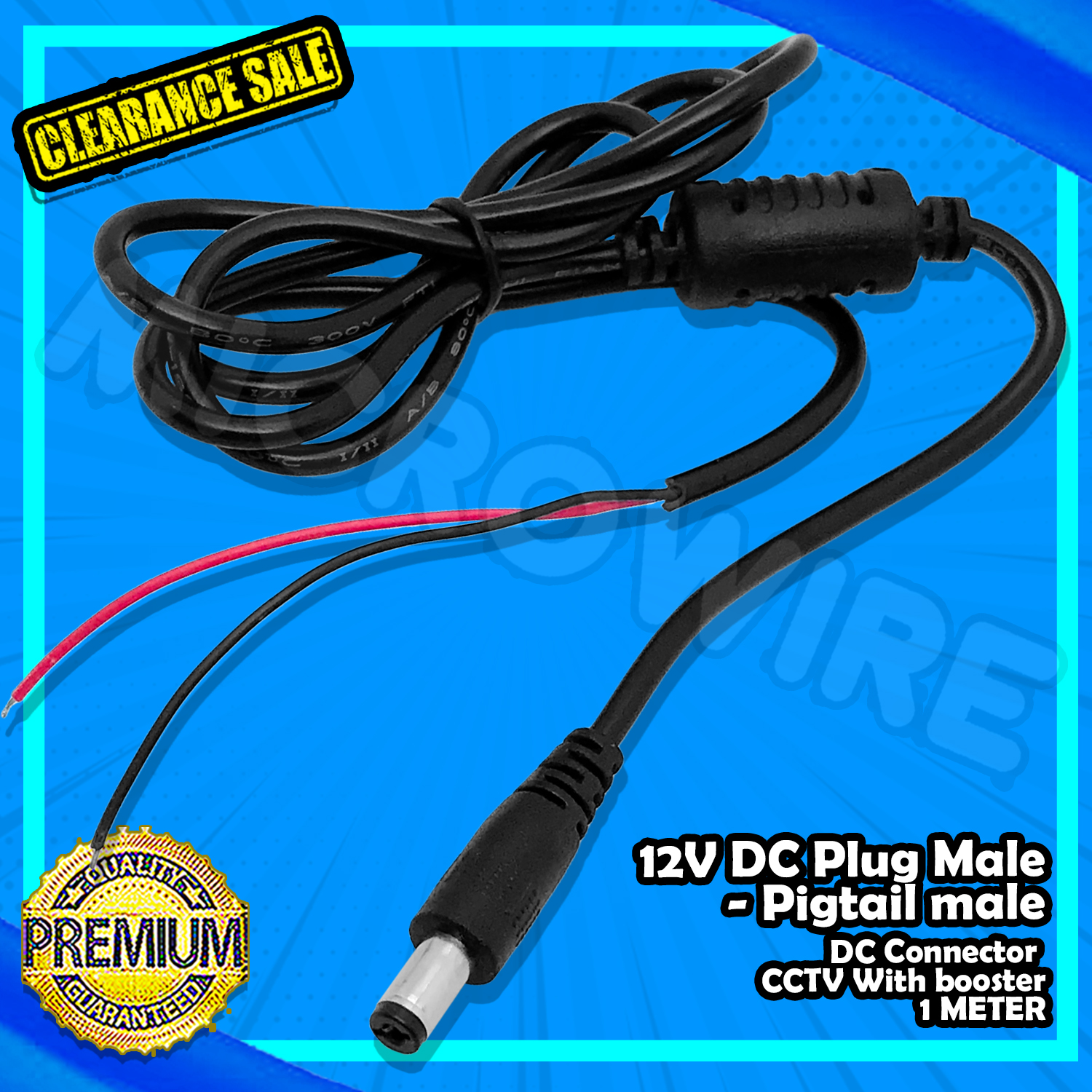 12V DC Plug Male - Pigtail male - DC Connector With booster 1 Meter ...