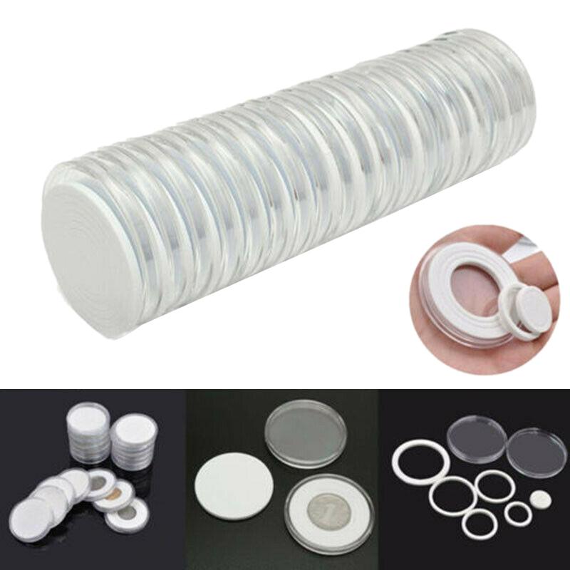 20 Pcs Plastic Round Coin Clear Capsule Display Case Holder Fits ...