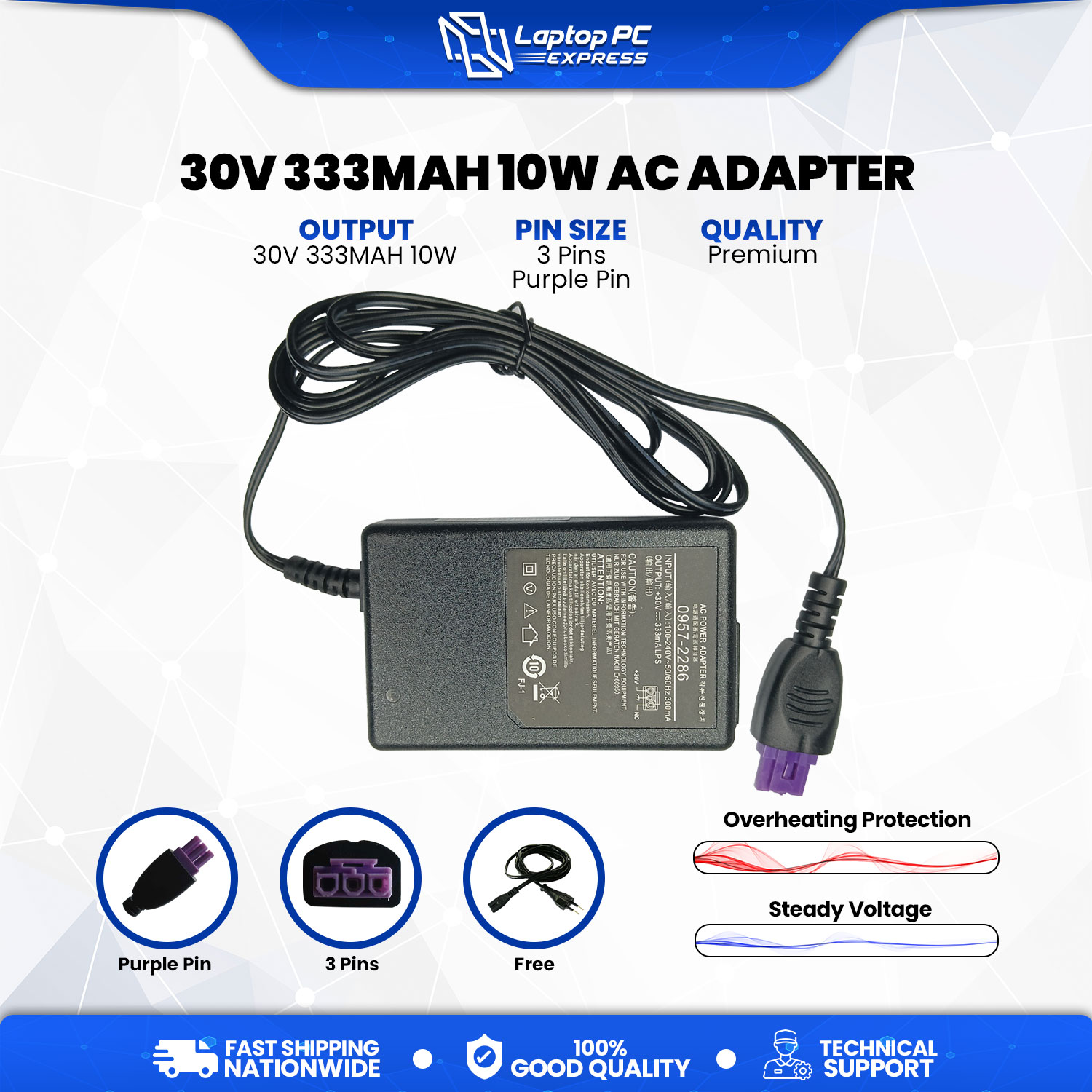 LPCE 30V 333mA Printer AC Power Supply Adapter Compatible with HP ...