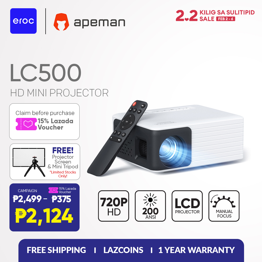 Apeman LC500 Mini Projector Full HD 2500 Lumens Portable Projector 120 ...