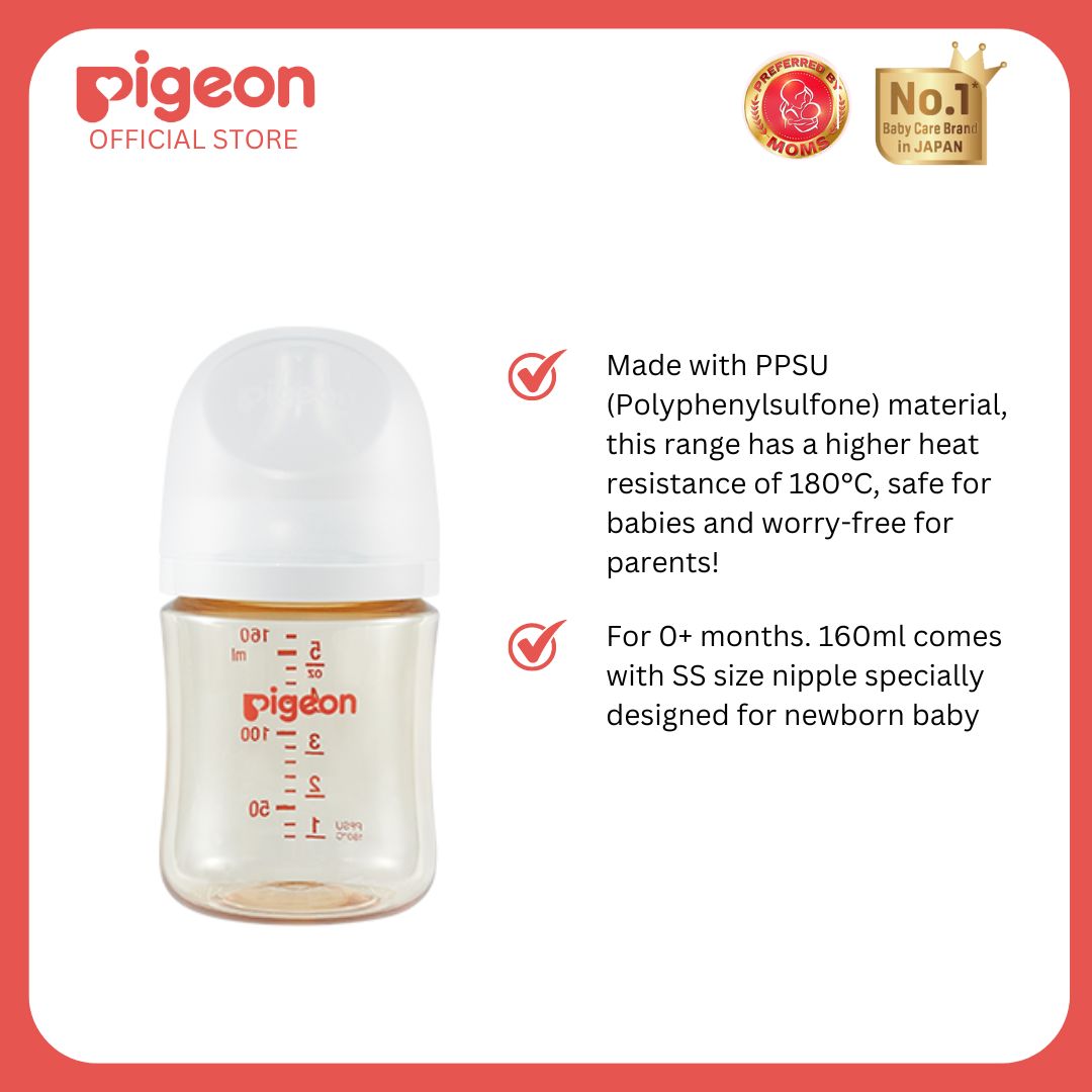 Pigeon Official- New and Improved Wideneck PPSU Feeding Bottle 160ml for newborn (SS), slow flow ...