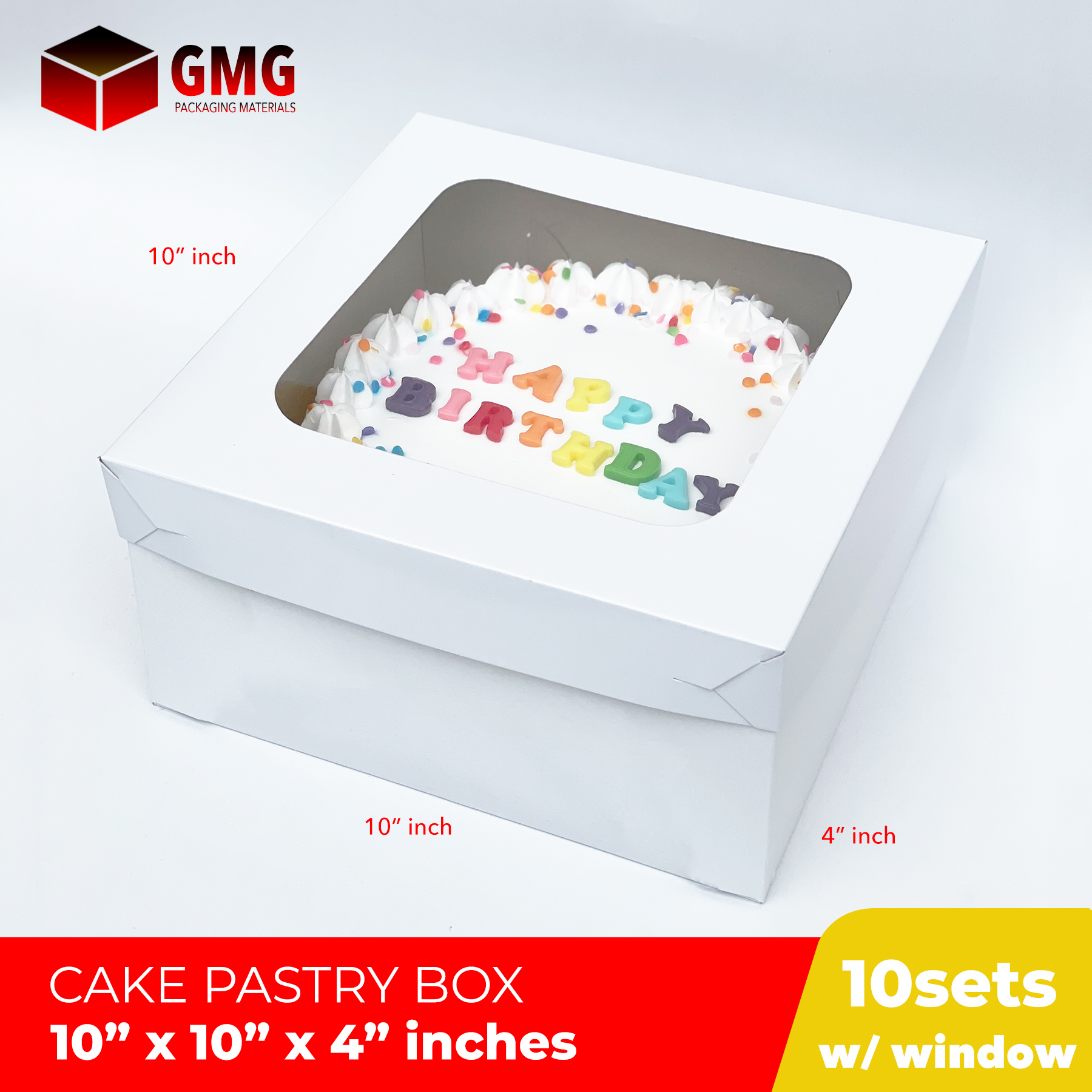 GMG Cake Pastry Box w/Window 10 x 10 x 4 inches Glossy Finish | Lazada PH