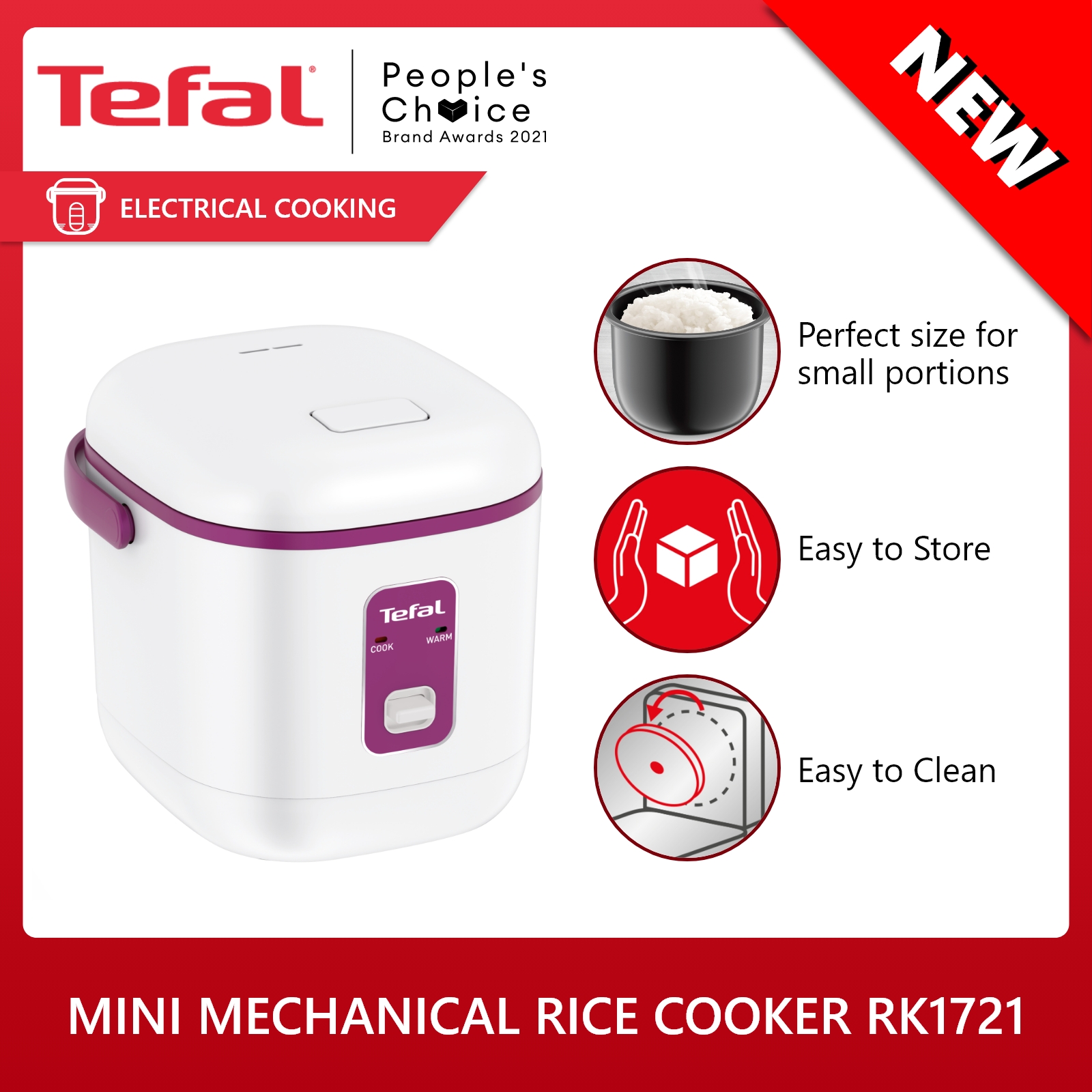 Tefal Mini Mechanical Rice Cooker 0.4L RK1721 - Non- stick cooking Pot ...