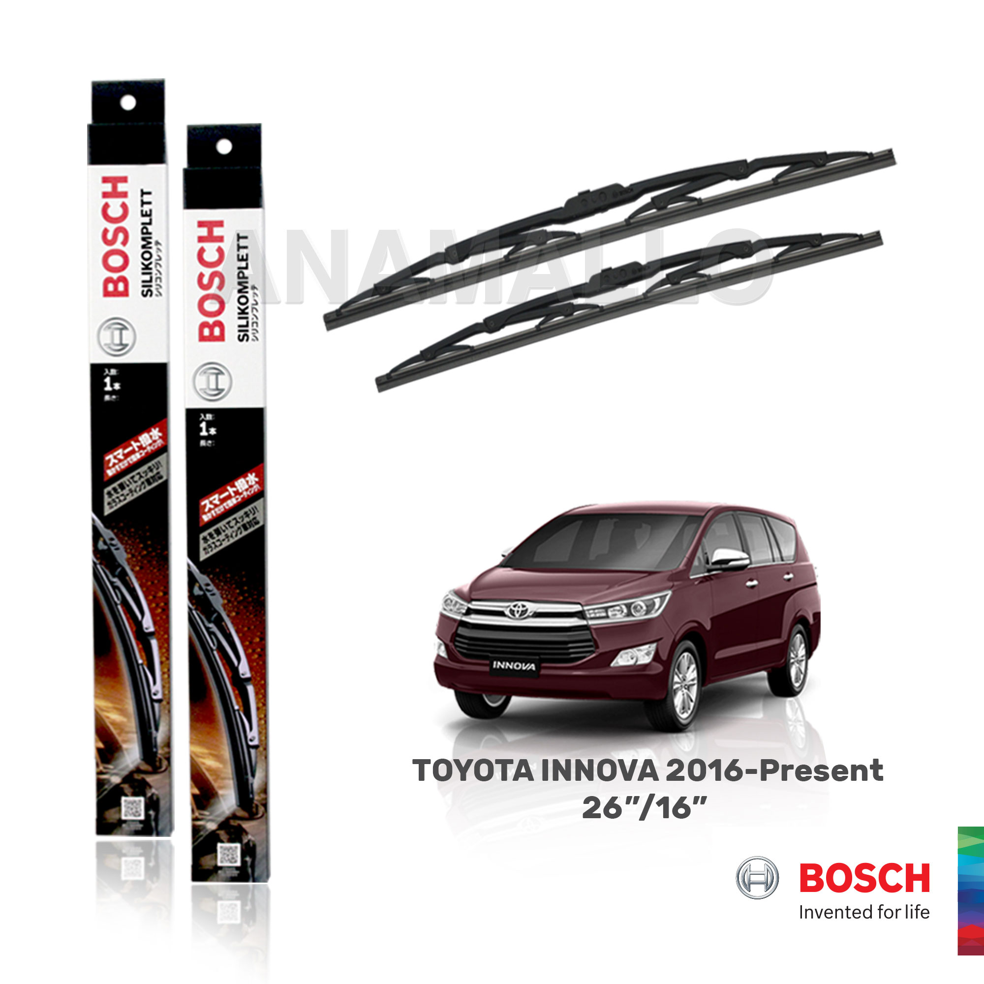 BOSCH Silicone Silikomplett Wiper Blade Set for TOYOTA Innova 2016 ...