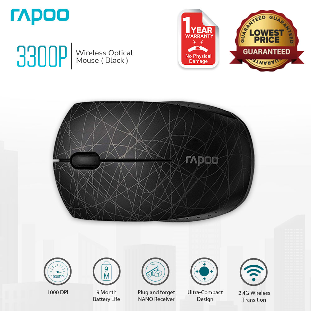Rapoo 3300P Plus 2.4G Wireless Mouse 10m Working Range DPI 1000 Super ...