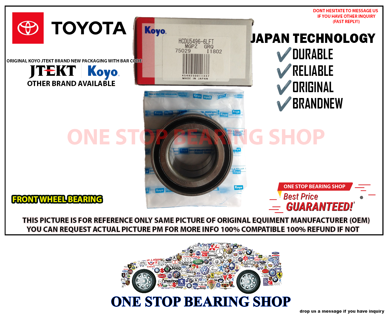 KOYO JTEKT HCDU5496-6LFT TOYOTA FRONT WHEEL BEARING DIMENSION: 54X96X51 ...