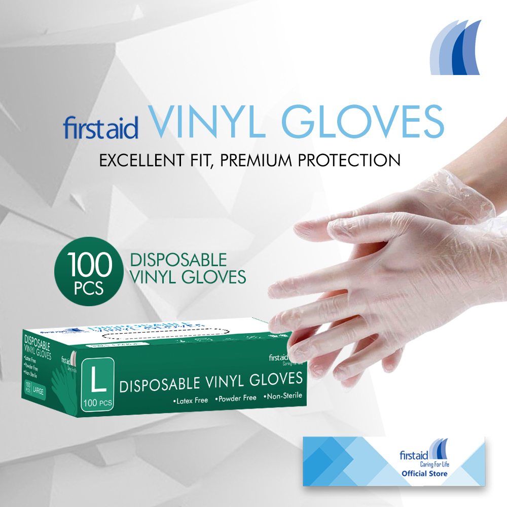 First Aid Vinyl Examination Disposable Vinyl Gloves 100pcs (Clear White ...