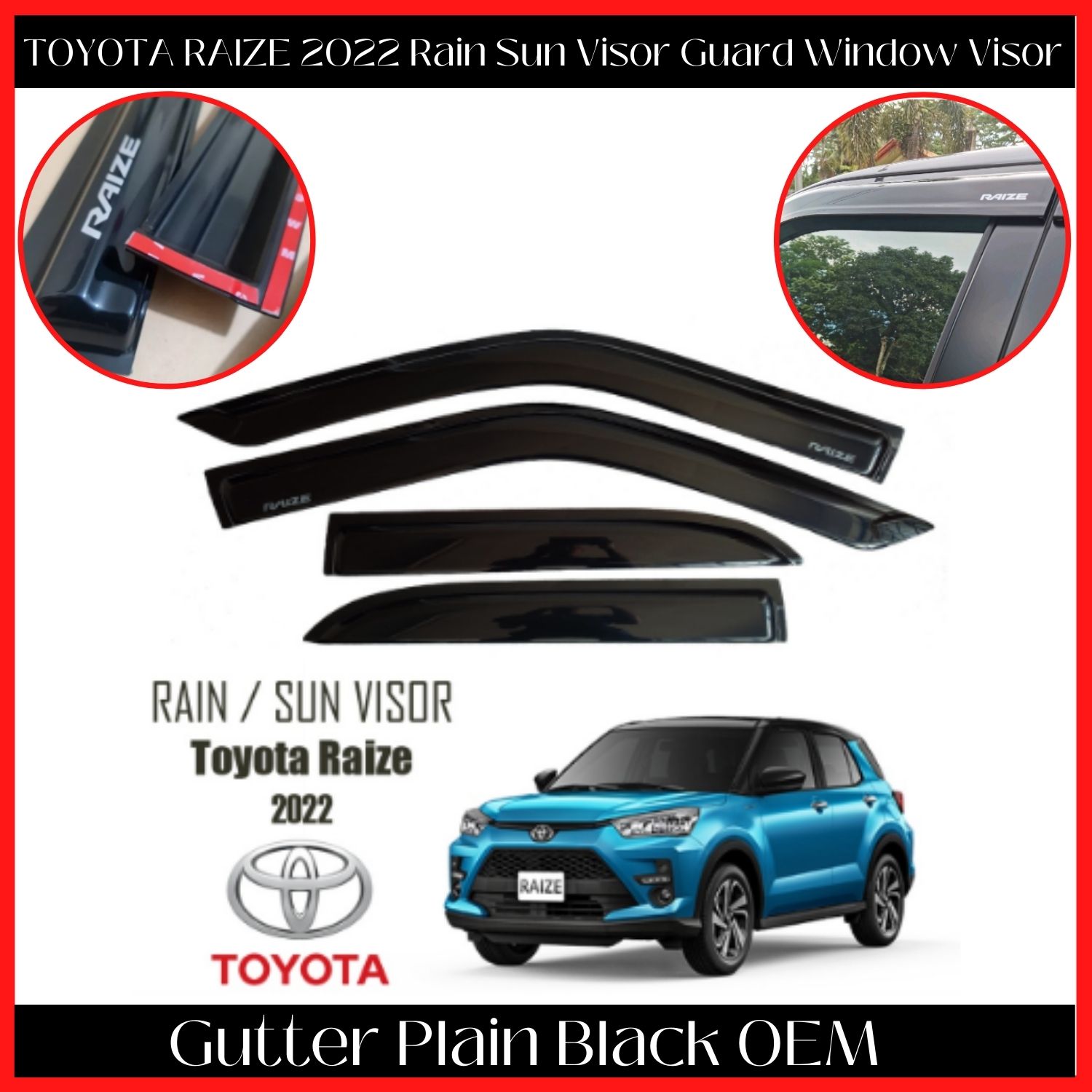 TOYOTA RAIZE 2021-2022 Rain Sun Visor Guard Window Visor Gutter Plain ...