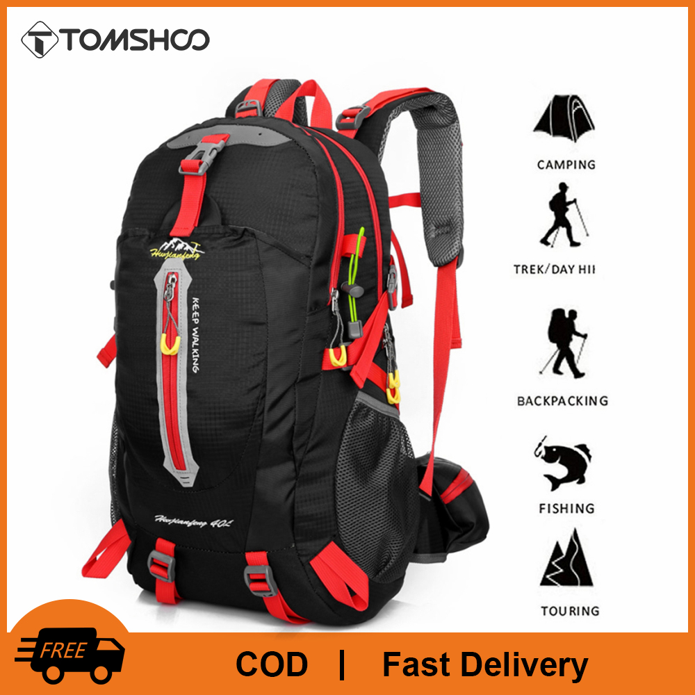 TOMSHOO 40L Water Resistant Travel Backpack Camp Hike Laptop Daypack ...