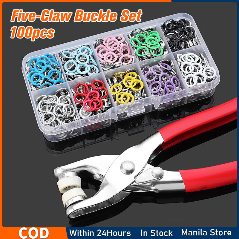 100 Sets Snap Fasteners Kit Tool, Five Claw Snap Buttons Rings with ...