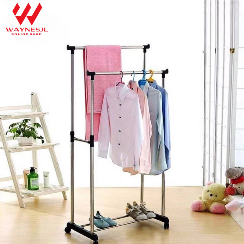 WaynesjL Double Pole Standing Stainless-Steel Adjustable Clothes drying ...