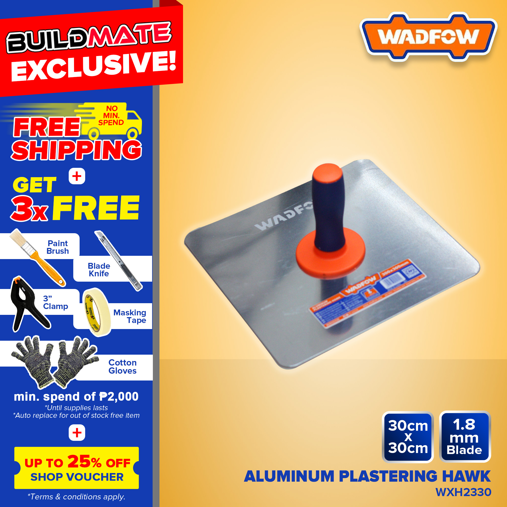 BUILDMATE Wadfow Aluminum Plastering Hawk 300 x 300mm Construction ...