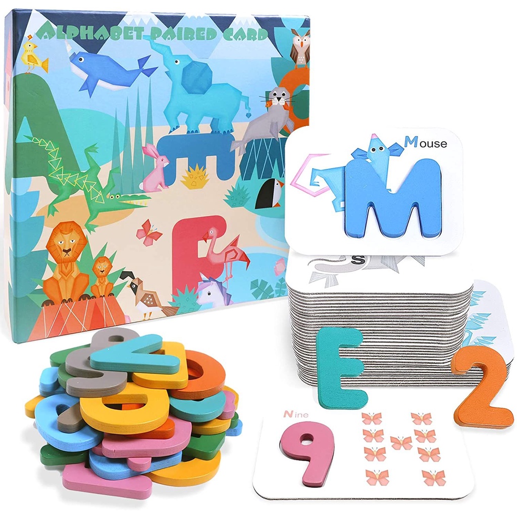 dancing cactus Wooden Animal Alphabet Numbers Paired Cards, A-Z and 1 ...