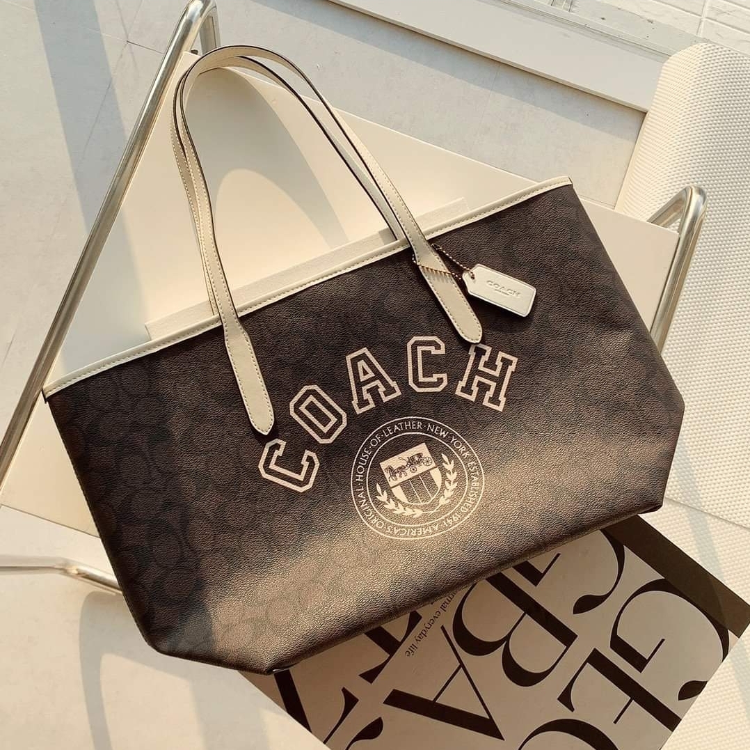 Original Coach CB869 City Tote In Signature Canvas With Varsity Motif ...