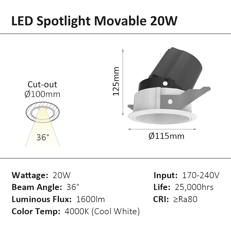 Megaman LED DIRECTIONAL DOWNLIGHT (Spotlight Ceiling Light MOVABLE) 9W ...