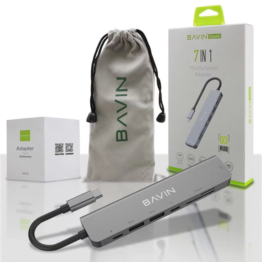 BAVIN 7 in 1 USB-C Hub Dock Aluminum Alloy HD Dual USB 3.0 Port Adapter ...