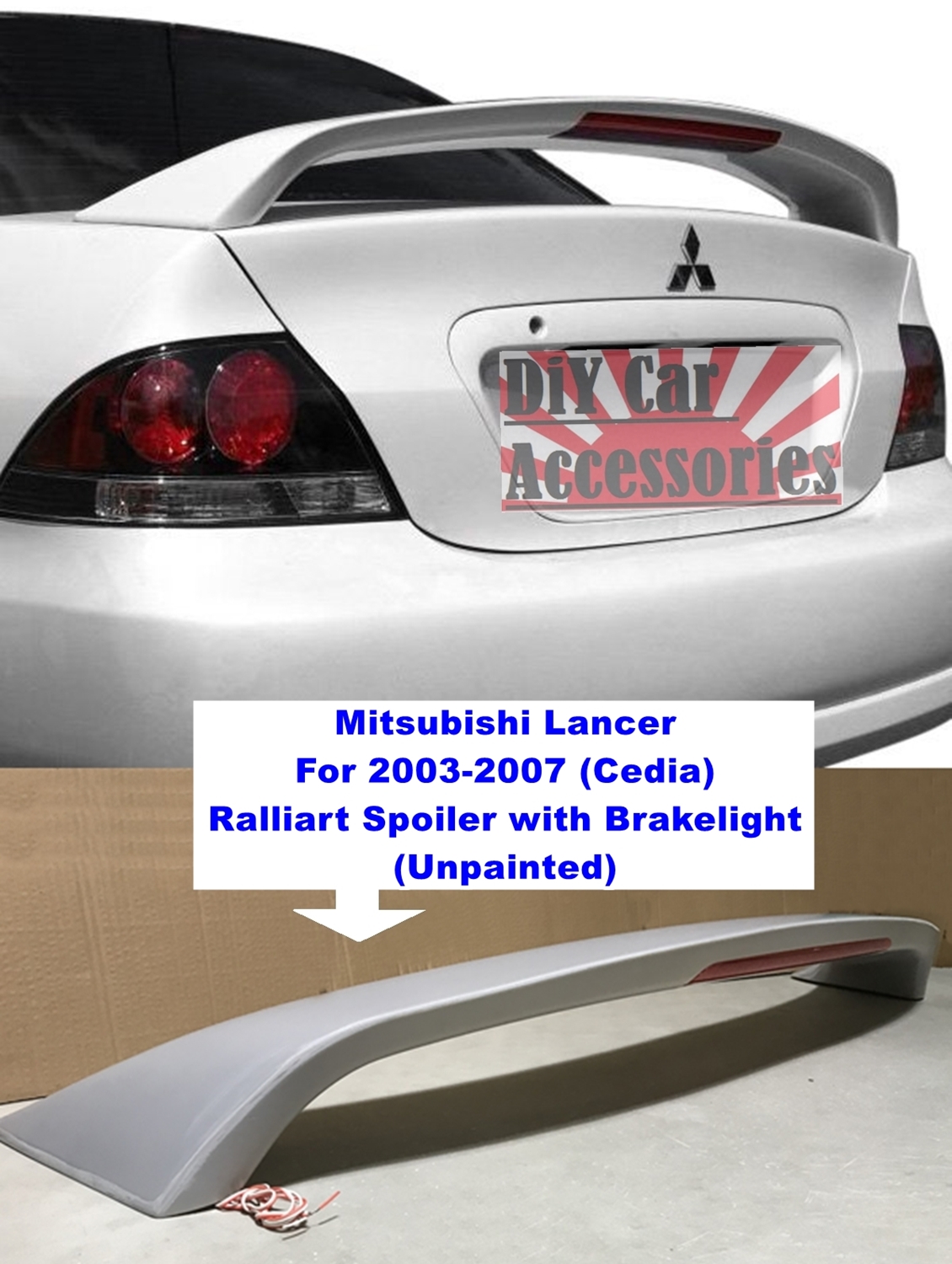 Mitsubishi Lancer Cedia Ralliart Spoiler with Brake light for 2003-2007 ...