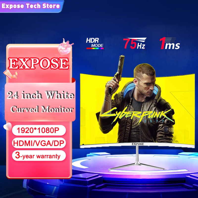 Expose Gaming Monitor 24 Inch curved Pc White Monitor Desktop computer ...