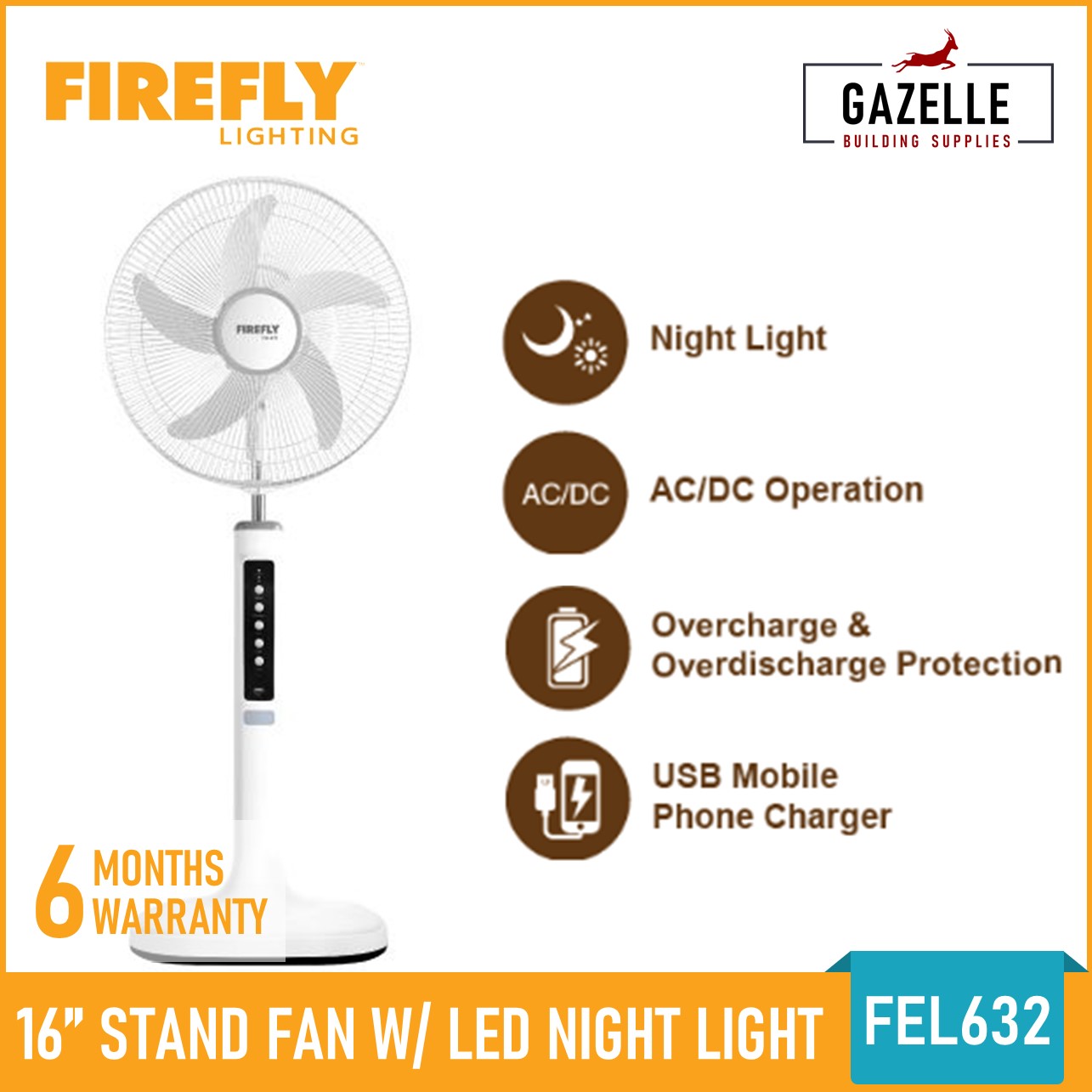 Firefly 16 Inch Fan Blade with Built-in LED Night Light Multifunction ...