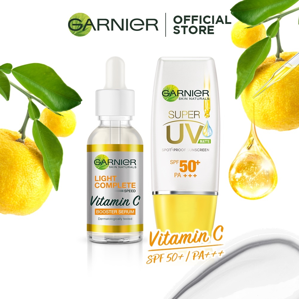 Garnier Bright Complete Vitamin C Serum 30ML & Brightening Sunscreen ...