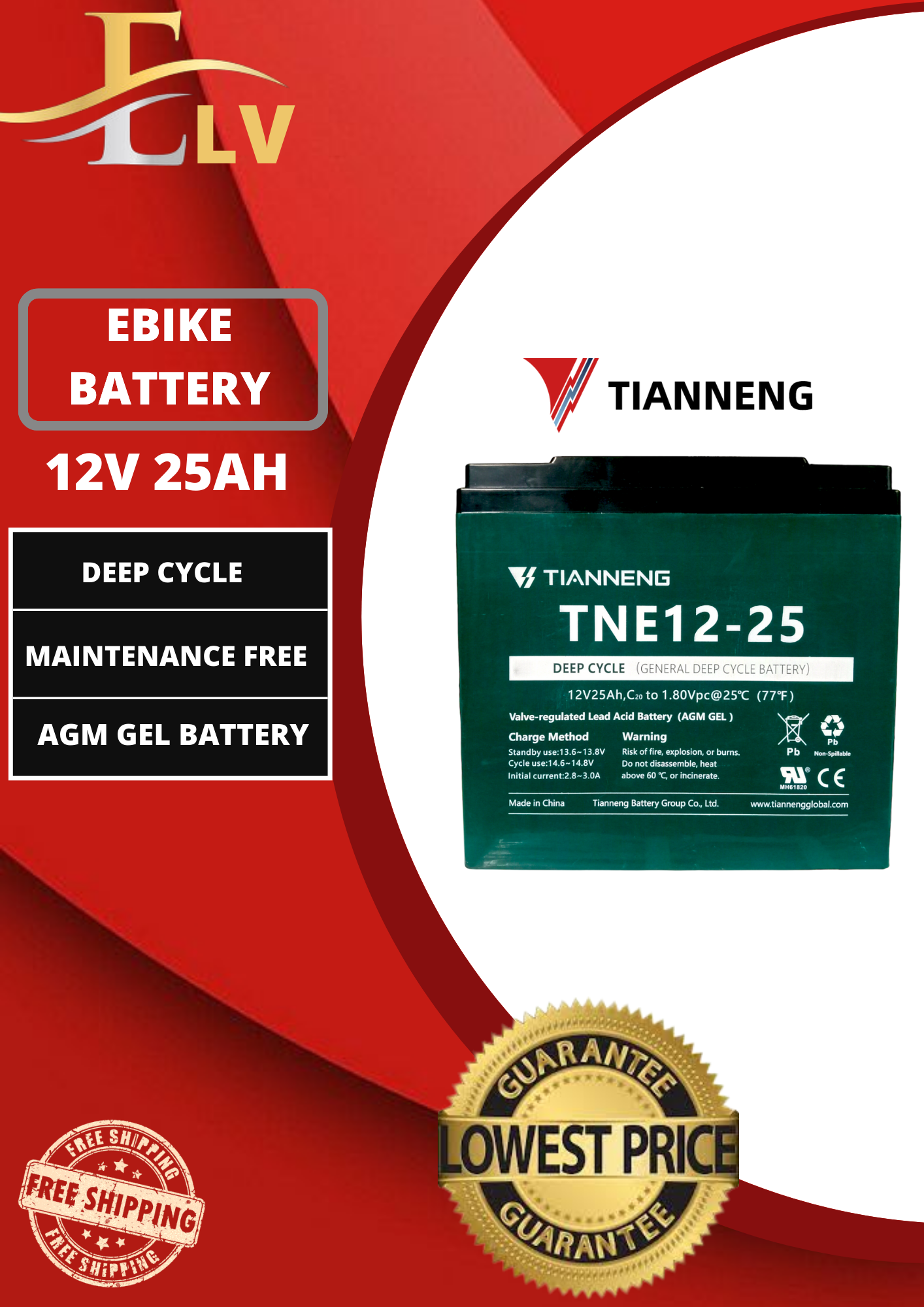 Electric ebike Battery Tianeng Brand 12v-25ah | Lazada PH