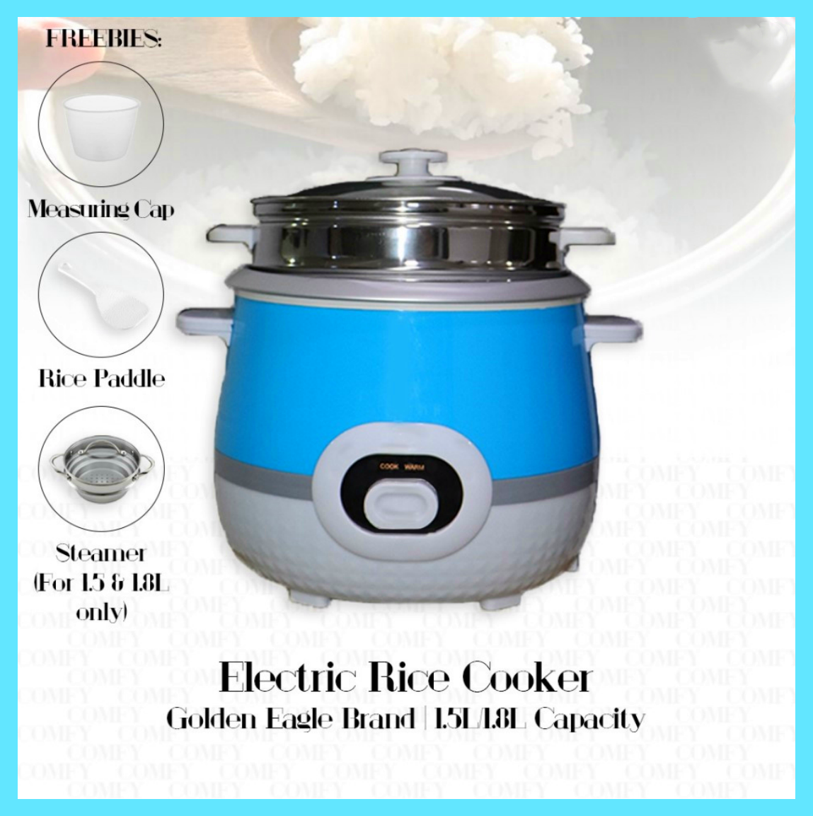 Golden Eagle Electric Rice Cooker Blue W/ Steamer Rice Paddle Measure ...