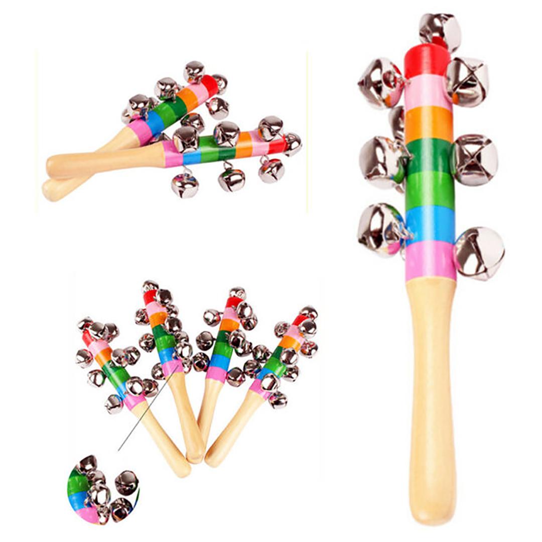 Wooden Handle 10 Rattle Bells and Big Bells Shaker Sensory Rattle Toys ...