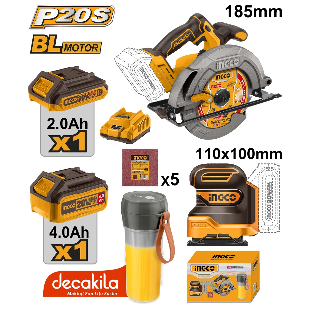 BUILDMATE Ingco 3PCS 20V Li-Ion Cordless Circular Saw and Sheet Sander ...