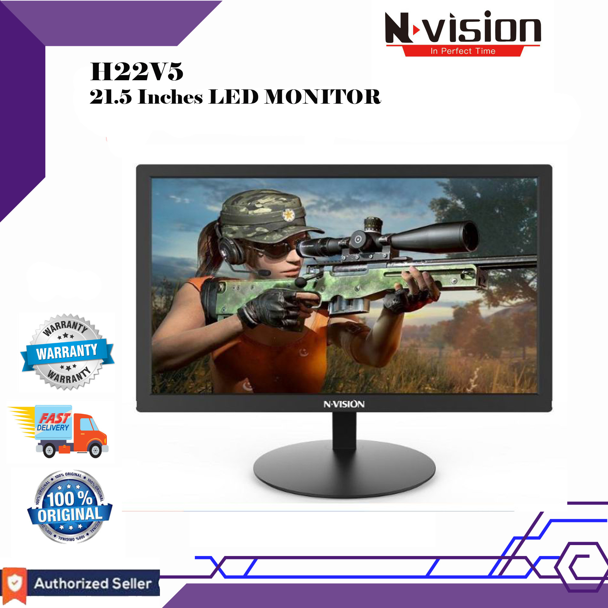 NVISION H22V5 21.5″ FULL HD LED MONITOR – BLACK | VESA | HDMI + VGA PORT | HDMI CABLE INCLUDED ...
