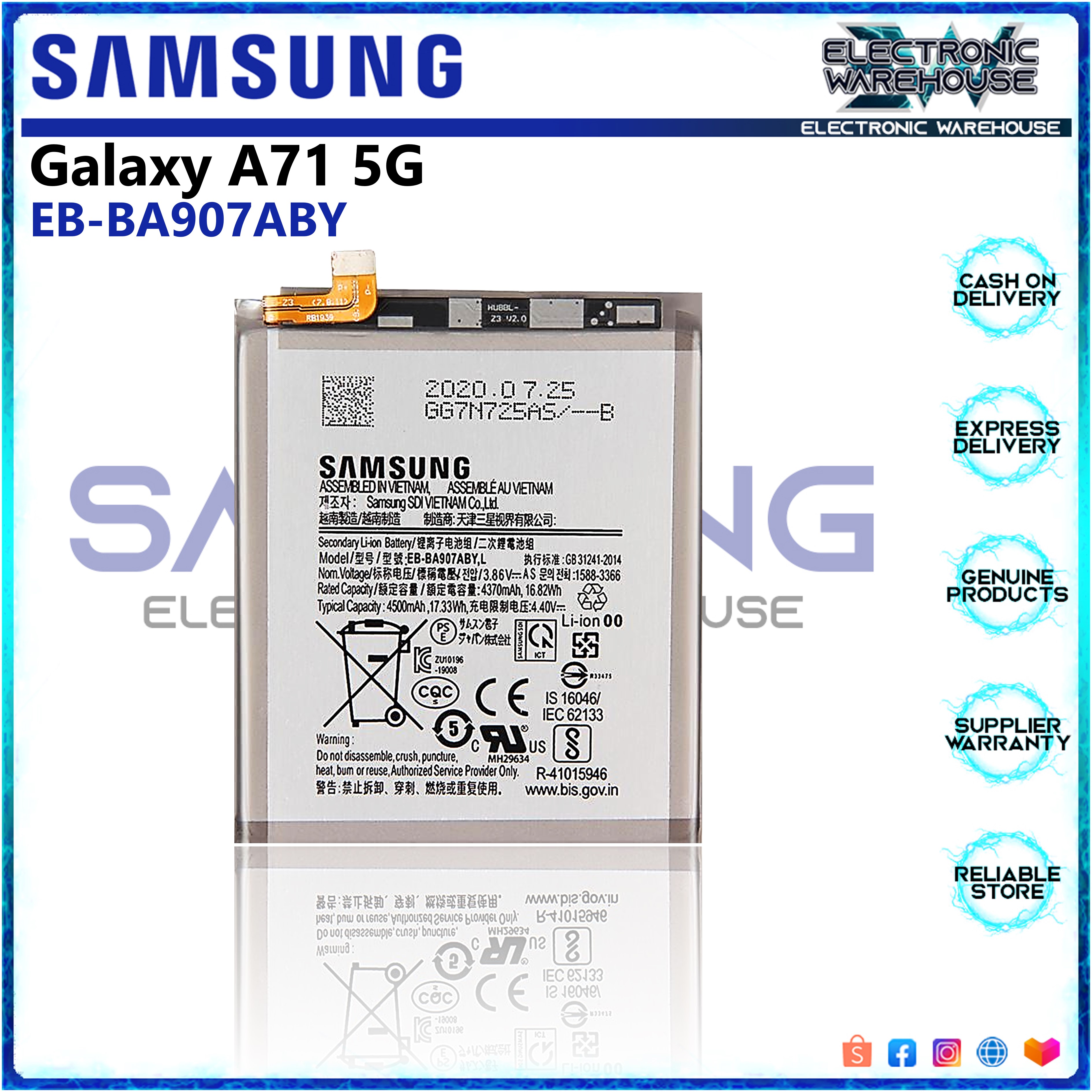 Battery for Samsung Galaxy A71 5G EB-BA907ABY Model 4500mAh Capacity ...