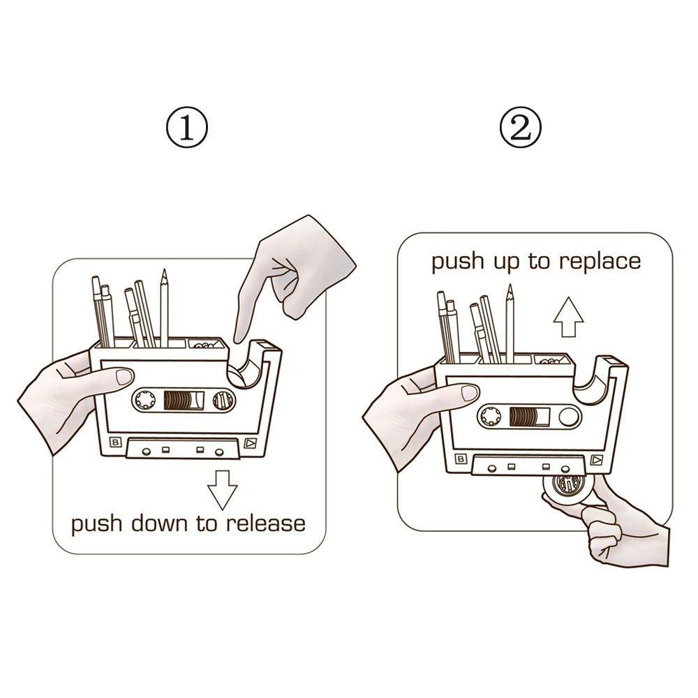 Cassette Tape Dispenser Pen Holder Vase Pencil Pot Stationery Desk Tidy Container Office ...