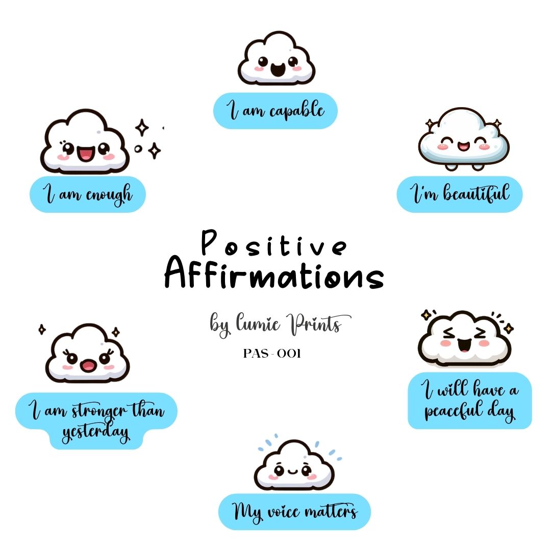 Lumie Sticker Positive Affirmation 6pcs cloud stickers- journaling ...