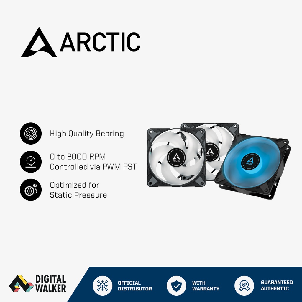 Arctic P12 PWM PST RGB 0dB Semi-Passive 120 Fan with Analog RGB 3pcs ...