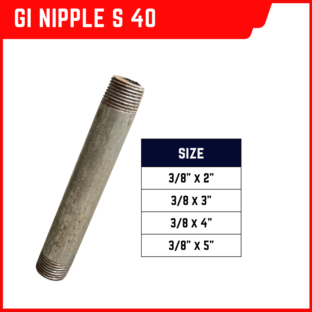 2pcs GI Nipple S40 Galvanized Metal Pipe Fitting Heavy Duty 3/8" Diameter (Length Available 2 ...