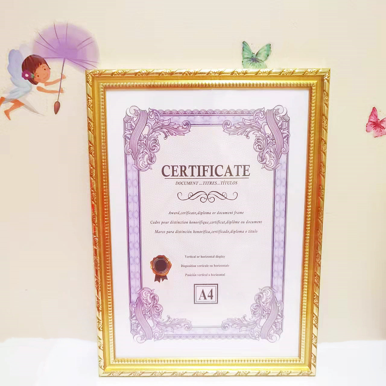 8.5*11 PVC Plastic Certificate Frame / A4 Gold stripe photo frame Wall ...