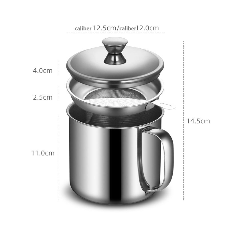 1.3L Stainless Steel Oil with Lid Container With Filter Cooking Oil Pot ...