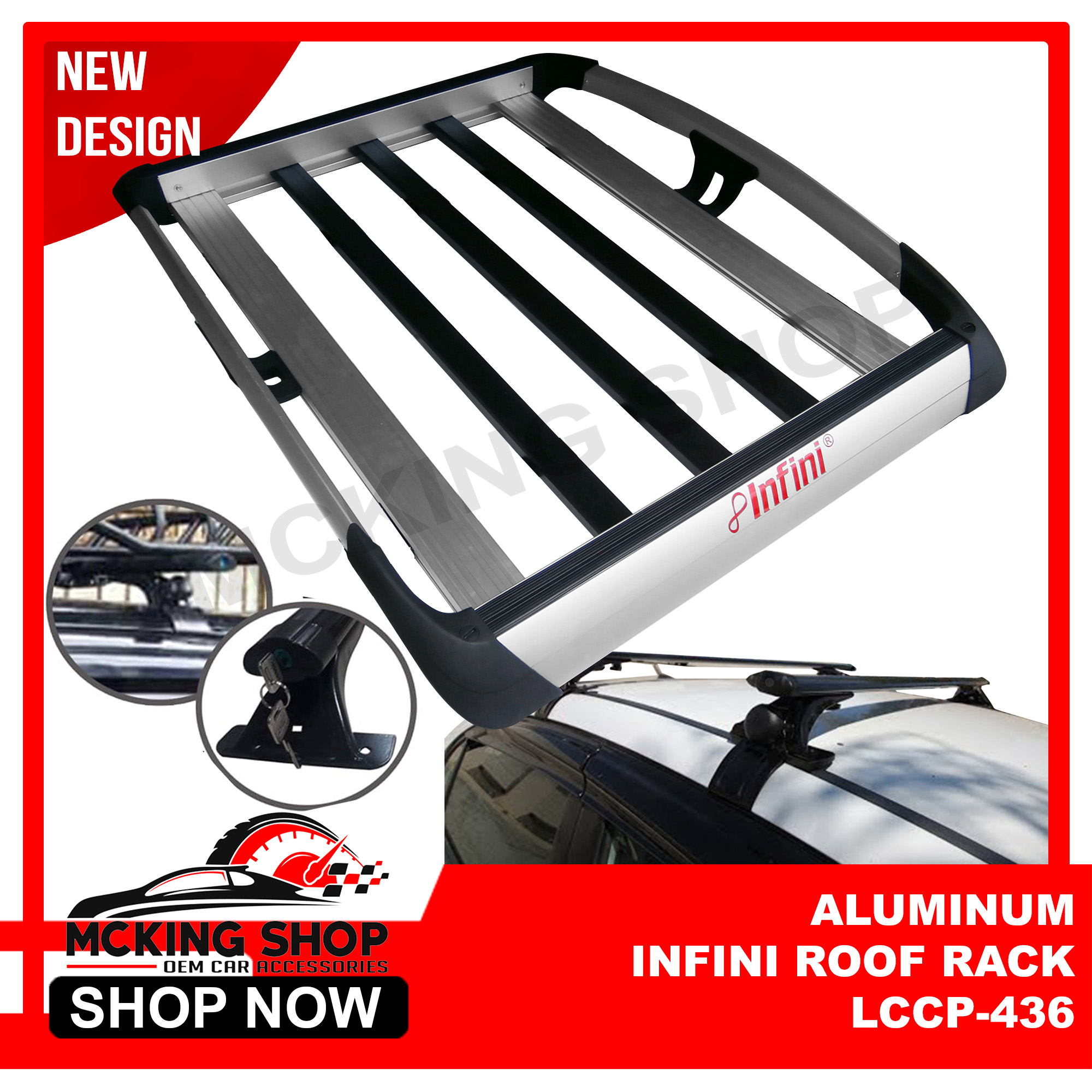INFINI 50x38 Aluminum Roof Rack Carrier Basket (Silver/Black) with ...