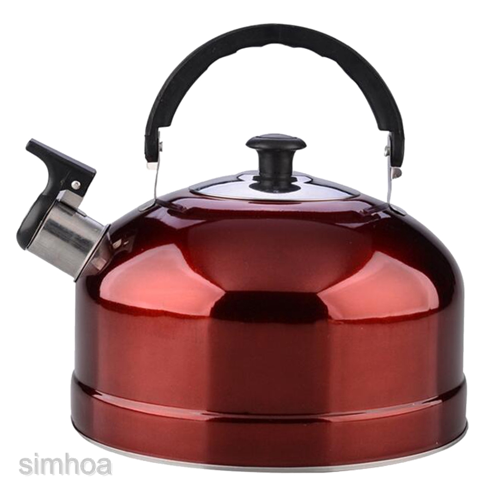 Whistling Kettle Stainless Steel Kitchen Tea Coffee Water Pot Red 4L ...