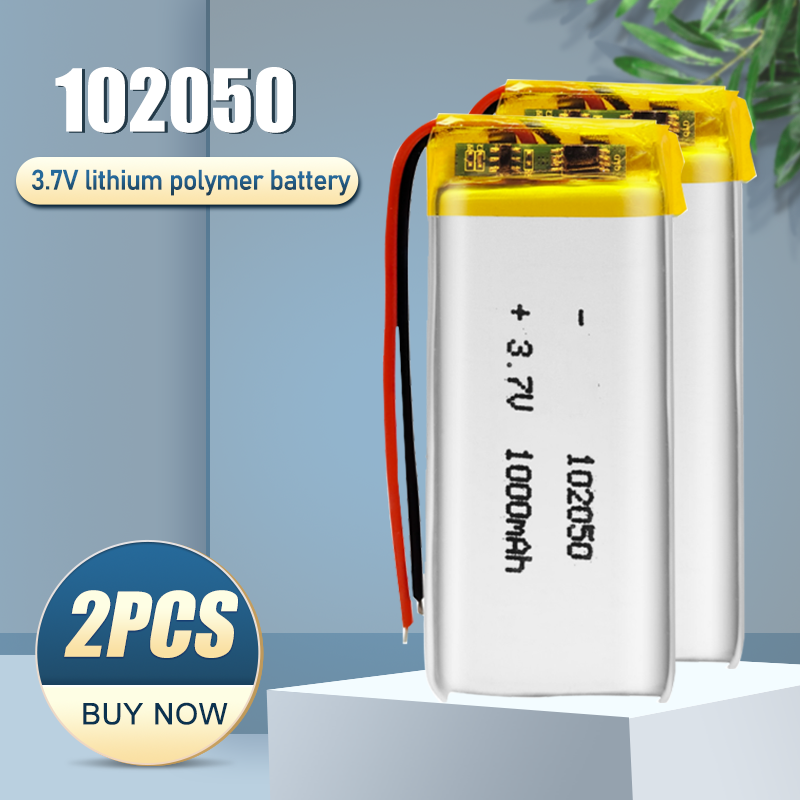 2Pcs 3.7V 1000mAh 102050 Lithium Polymer Li-Po li ion Rechargeable ...